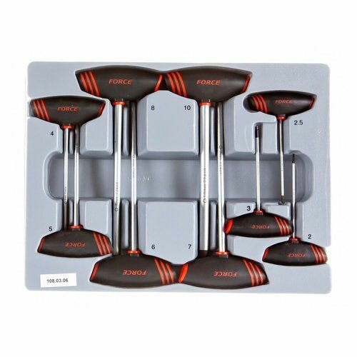 Набор отверток hex с Т-обр. ручкой 9пр. 2-10mm FORCE Тайвань, Force 2097