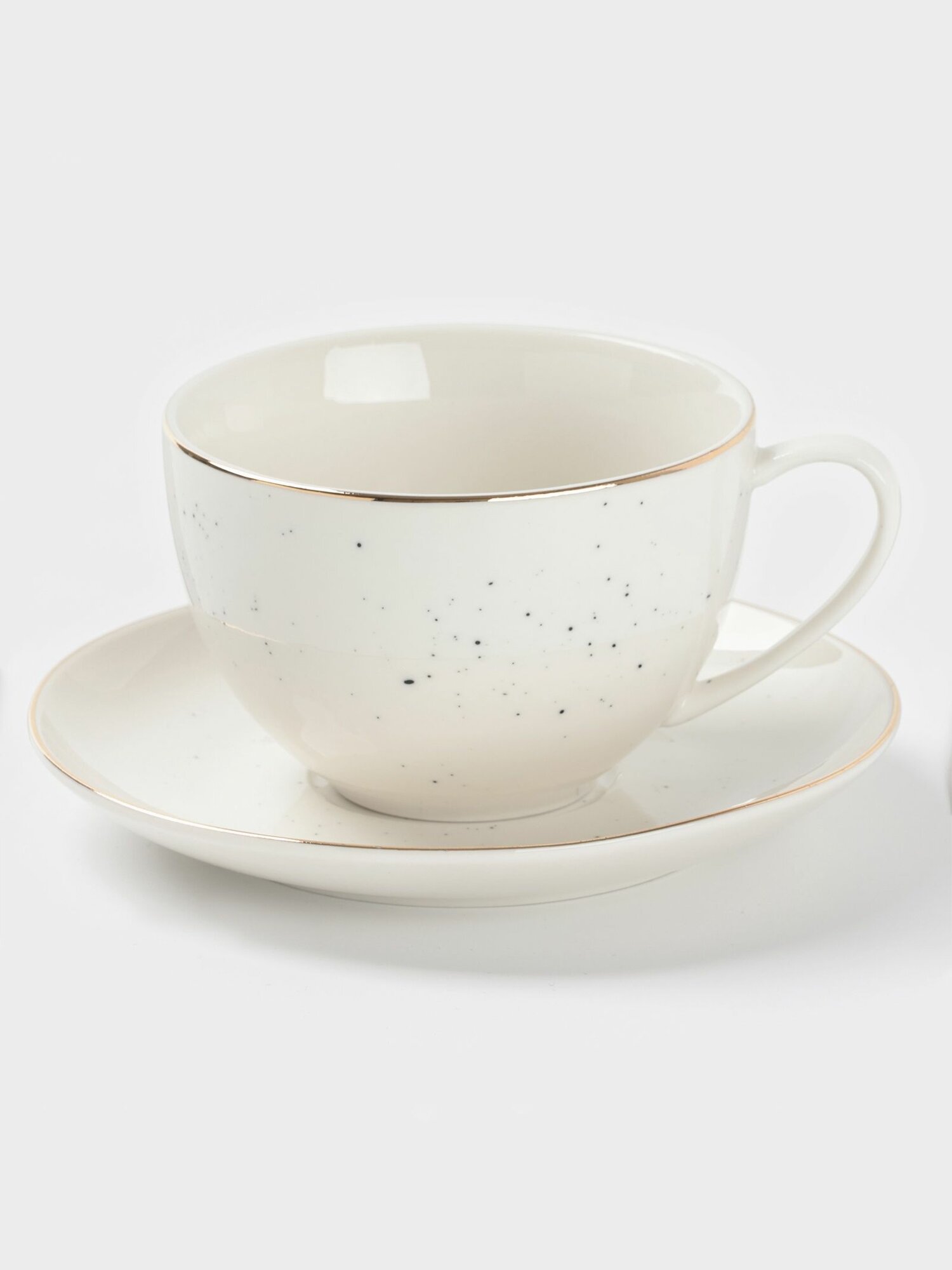 Чайная пара Доляна "Млечный путь", чашка объем 220 мл, блюдце диаметр 13,5 см, цвет белый в крапинку