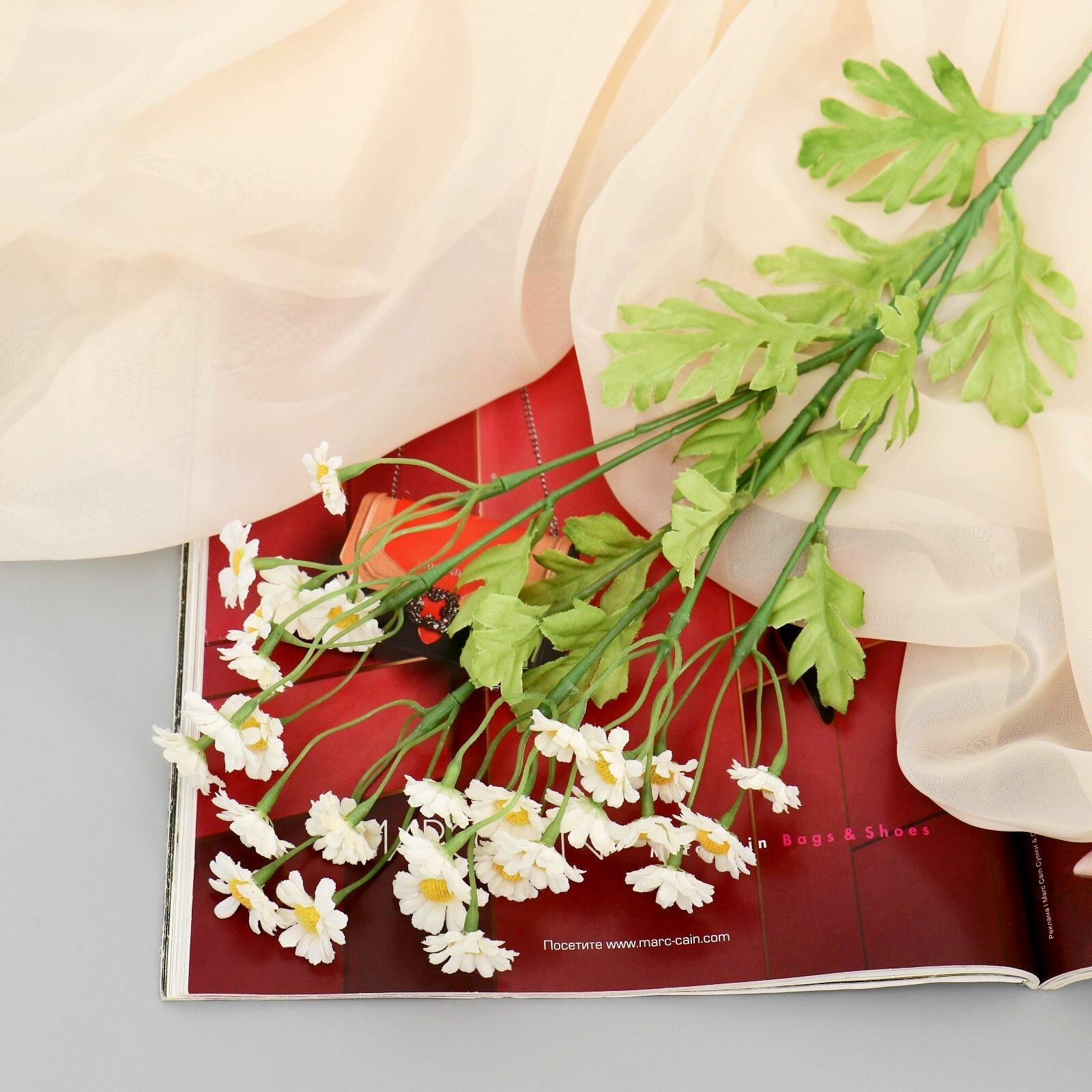 Цветы искусственные Матрикария , h 40 см, d 2 см, белые