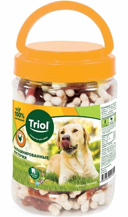 Triol Кальцинированные косточки с курицей для собак, банка, 450г 0.45 кг