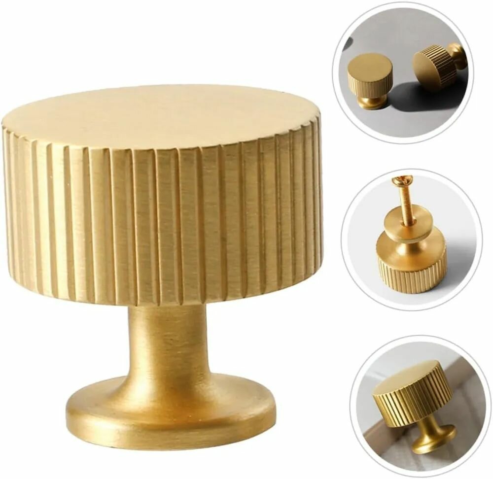 Комплект 2 шт. Ручки кнопки для мебели латунные золотые для шкафа кухни ящика, 28 мм, 2 шт