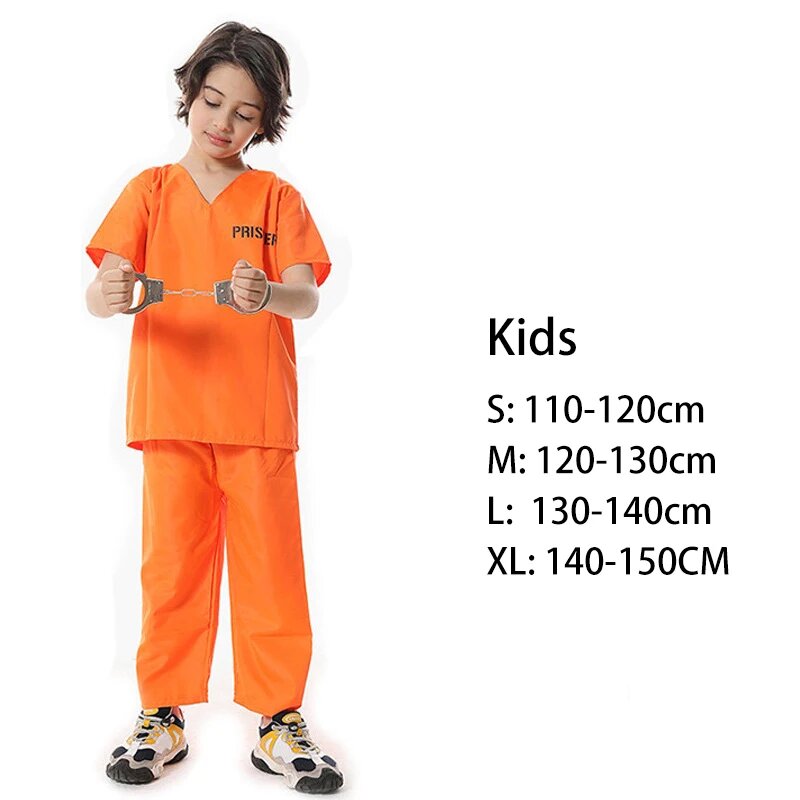 Хэллоуин для детей и взрослых, униформа для косплея заключенного, оранжевая форма, черно-белая полосатая униформа заключенного, костюмы для косплея