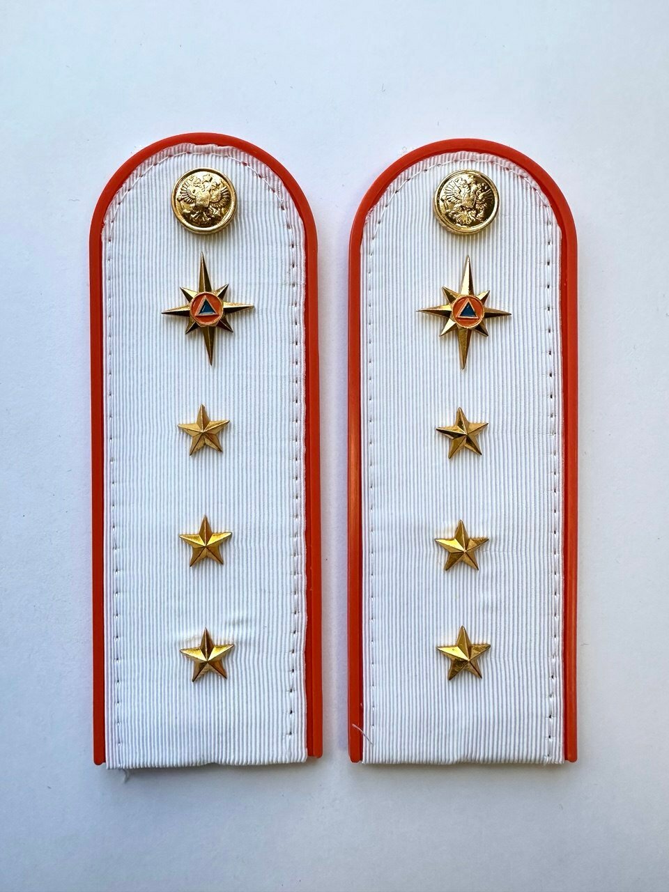 Погоны Мчс белые на рубашку Старший Прапорщик Пластик