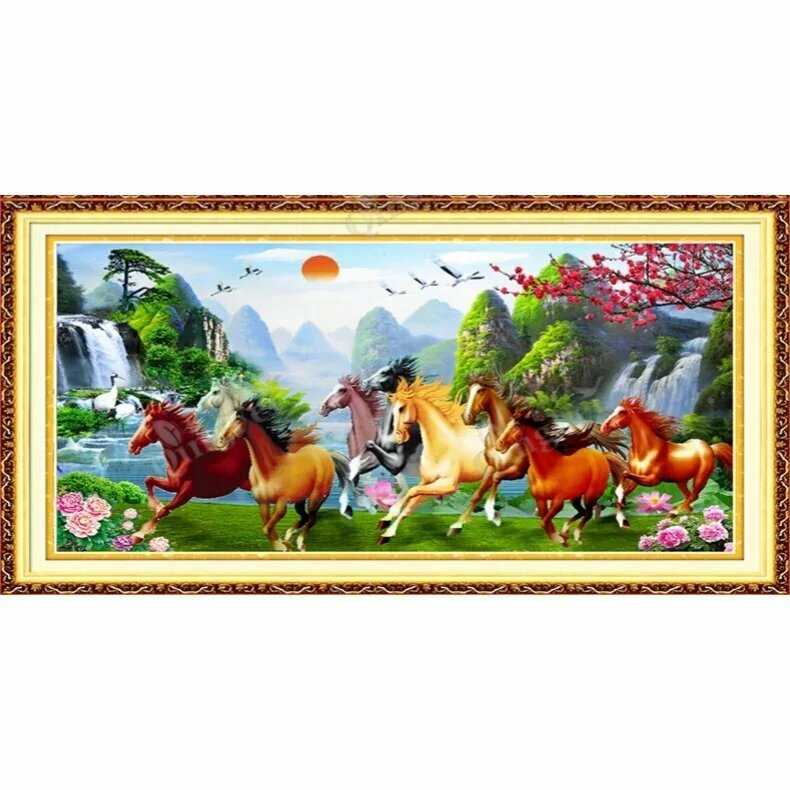 Набор для вышивания крестом QIANZEHUI "Лошадь к успеху" B-11CT 150X70 cotton