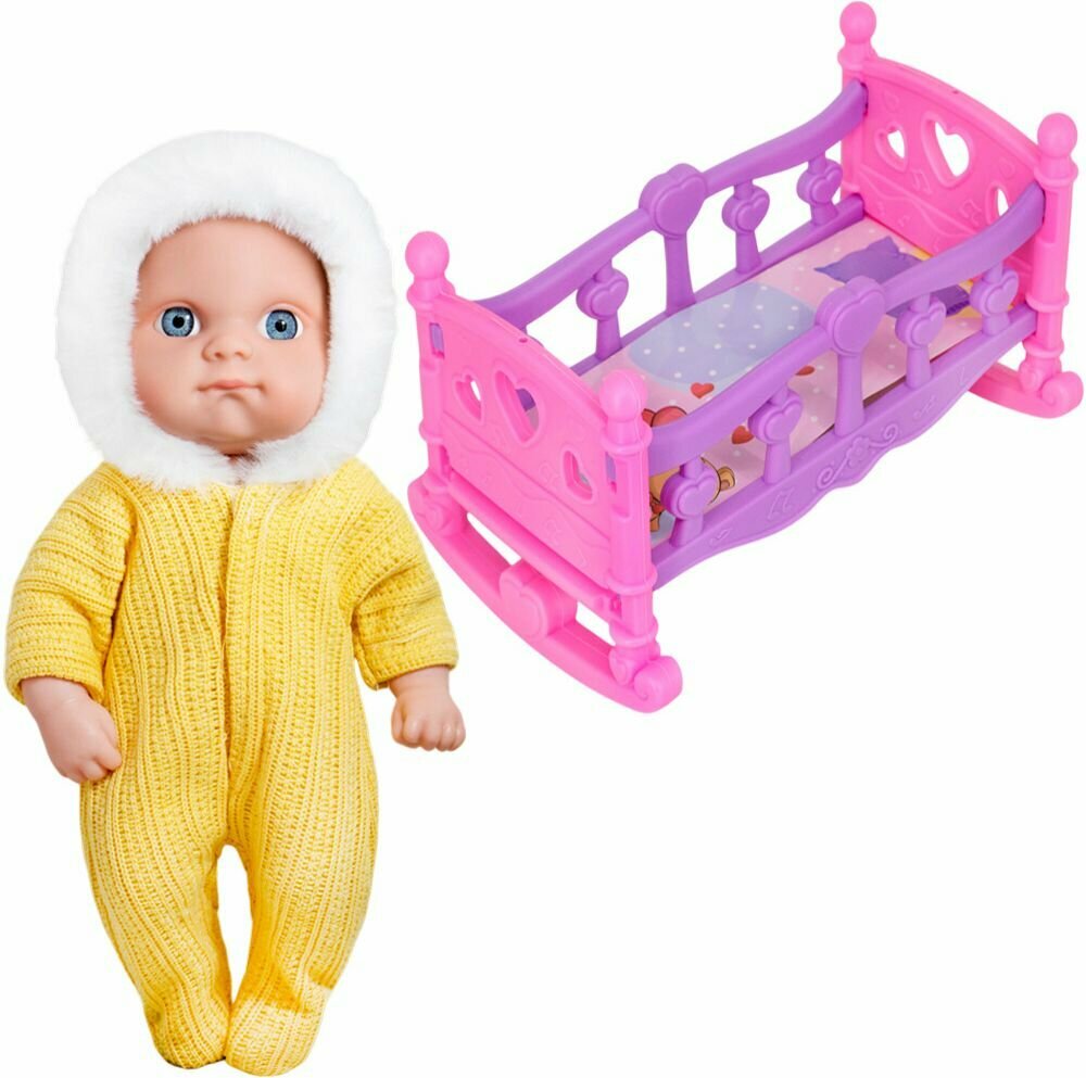 Кукла-пупс с кроваткой, высота 21 см, игрушечный младенец с одеждой для сюжетно-ролевых игр, пластиковый пупсик, в пакете