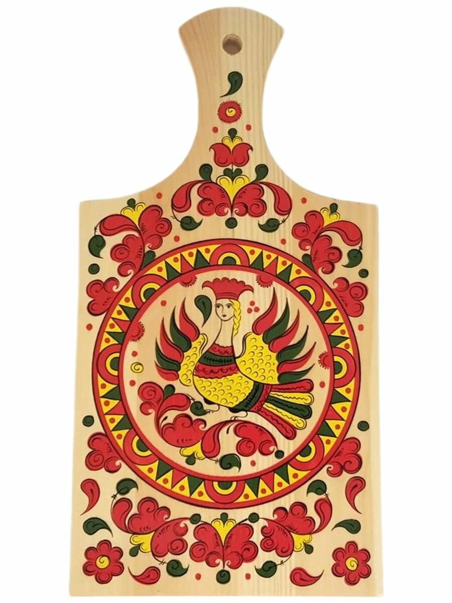 Панно декоративное, Доска разделочная Птица 33х17 (133), Северная роспись(Мезенская), ручная авторская работа