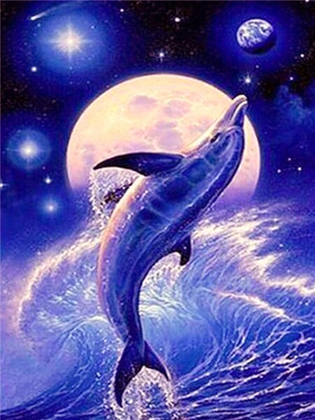 5D DIY Алмазная картина Дельфин Море Луна Полная круглая Алмазная мозаика Животное Алмазная вышивка Комплект Стразы Домашнее Искусство Украшения
