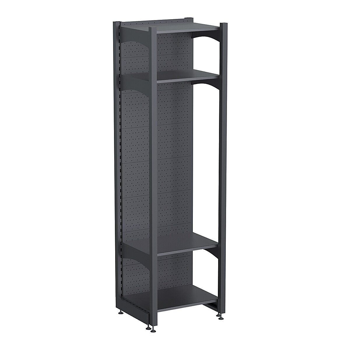 Стеллаж металлический "графф" №12Л-2.15-0.6П с перфорацией и полками, с лицевыми доп. стойками