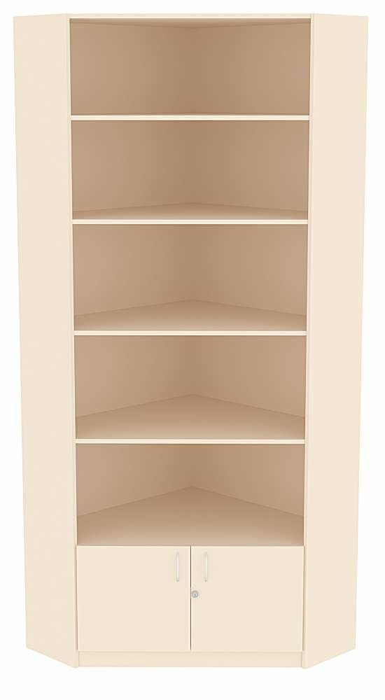 Высокий стеллаж угловой из ДСП серии Эконом Н-2400 мм №5-2 (торец 300 мм) с дверцами 410 мм, Крем Вайс