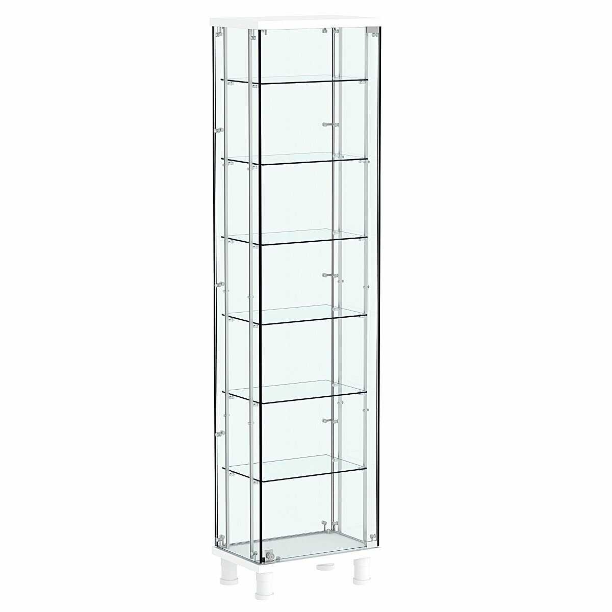 Витрина рондо с регулировочными полками №1-5-РЕГ на ножках (задняя стенка стекло), Белый