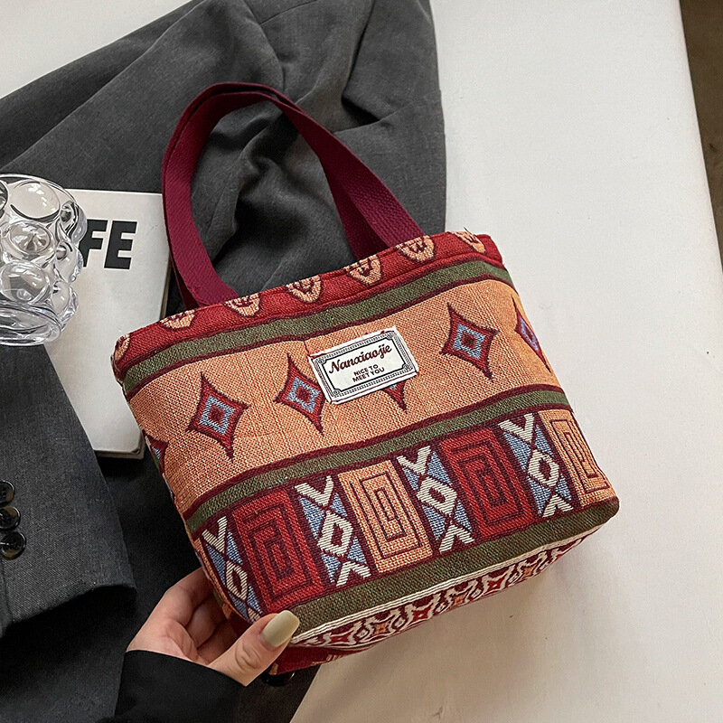 Большая вместительная холщовая сумка для женщин 2024 года, ретро универсальная сумка через плечо для женщин, сумка для интернет-знаменитостей, сумка для мамы