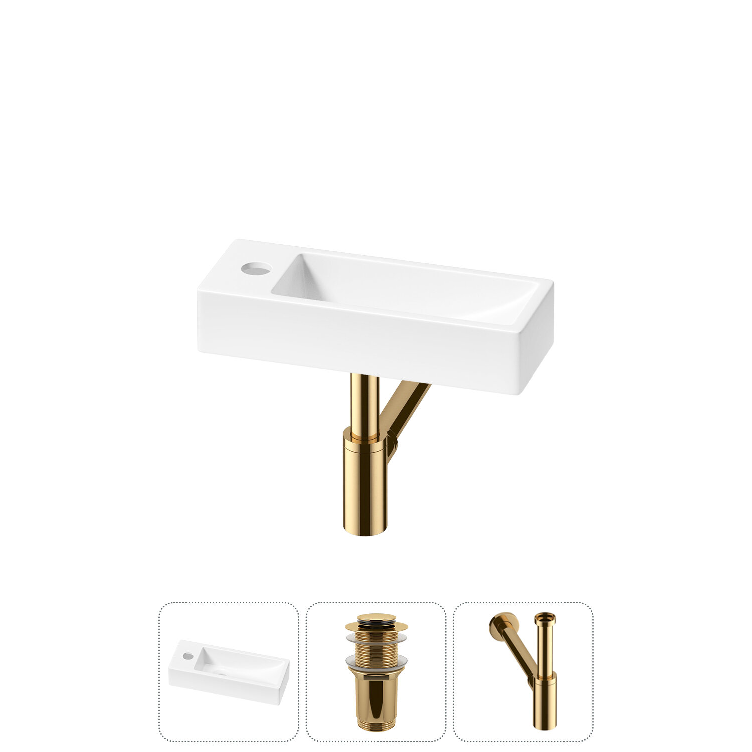 Подвесная или накладная раковина в ванную комнату Lavinia Boho Bathroom Sink 20215915R в наборе 3 в 1: раковина 38 см в цвете белый глянец, донный клапан, сифон