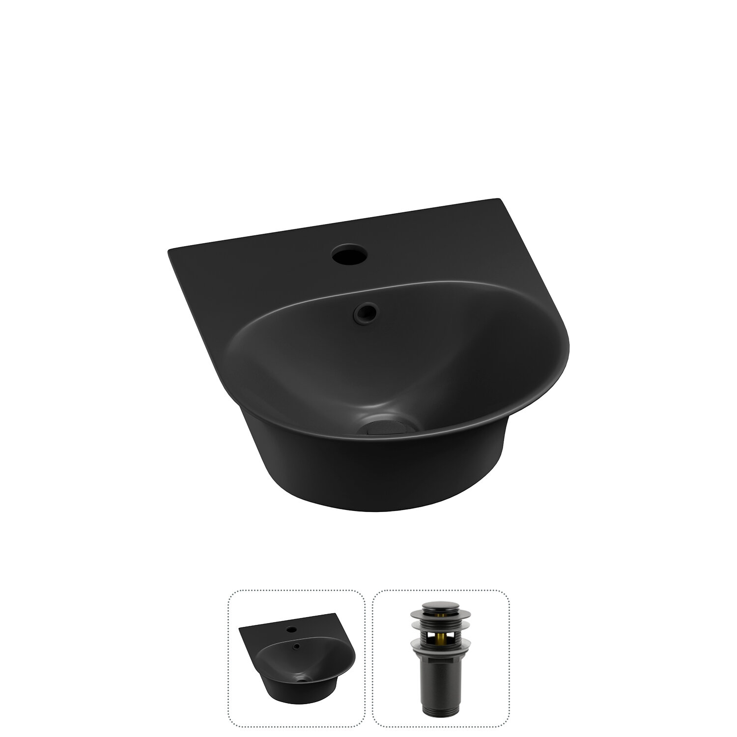 Подвесная или накладная раковина в ванную комнату Lavinia Boho Bathroom Sink 20216654R в наборе 2 в 1: раковина 34 см в цвете матовый черный, донный клапан