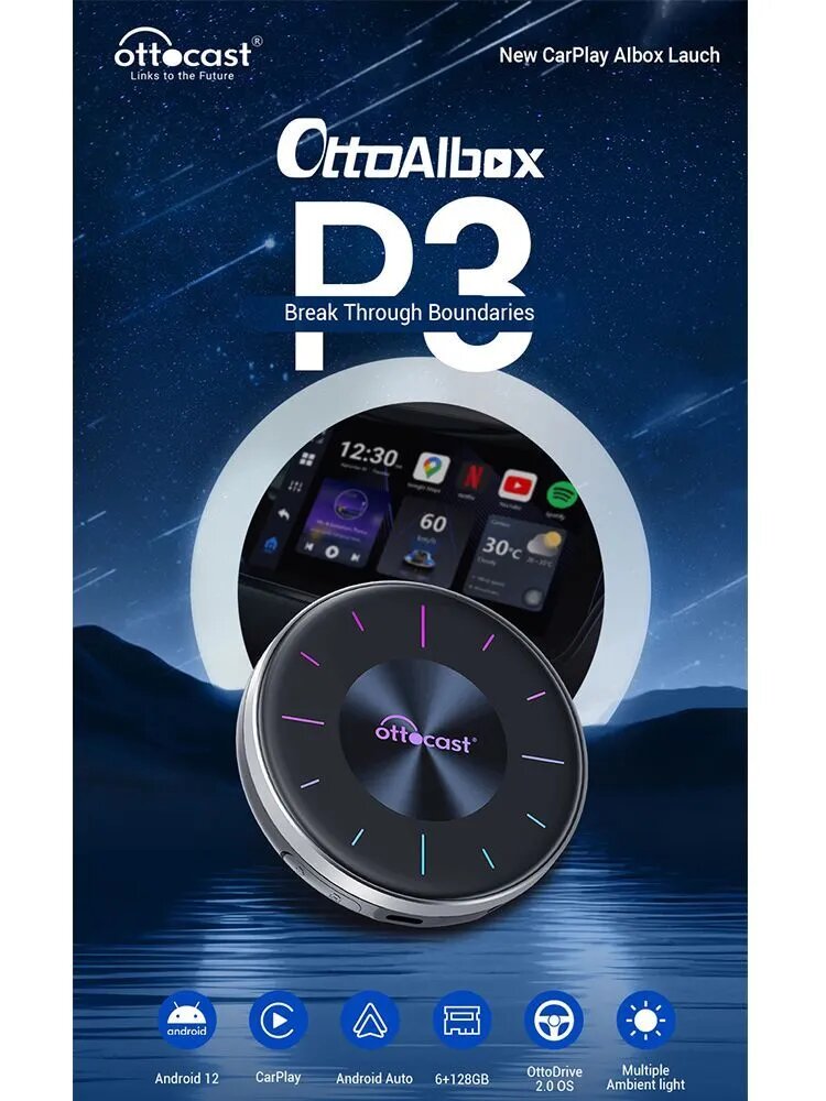 OTTOCAST Автомагнитола, диагональ: 10", 2 DIN, 128ГБ/128ГБ