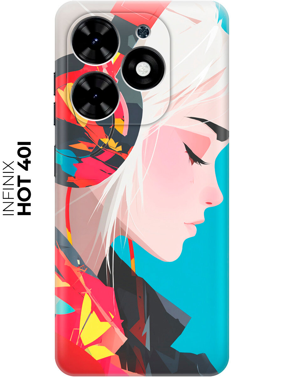 Силиконовый чехол на Infinix Hot 40i с принтом "Девушка в наушниках"