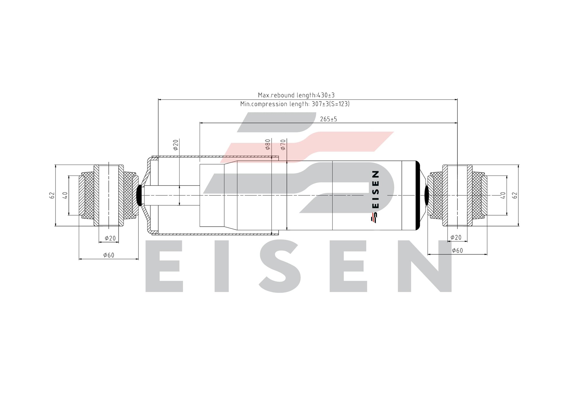 Амортизатор подвески ROR/SCHMITZ 301-433 d20x62/d20x62 EIF0101213 Eisen