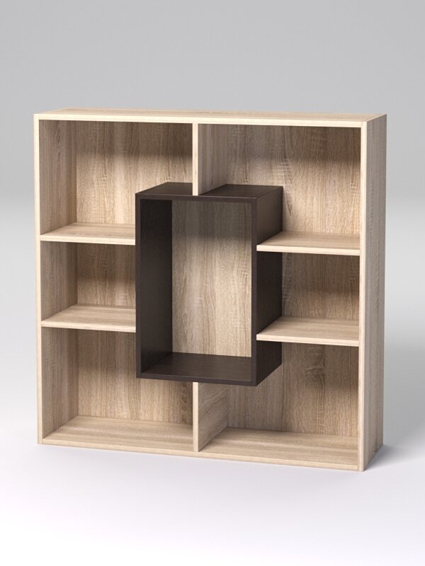 Антресоль "домашняя" для книг №1А с 7-ю ячейками (задняя стенка - ДВП), Дуб Сонома и Дуб Венге