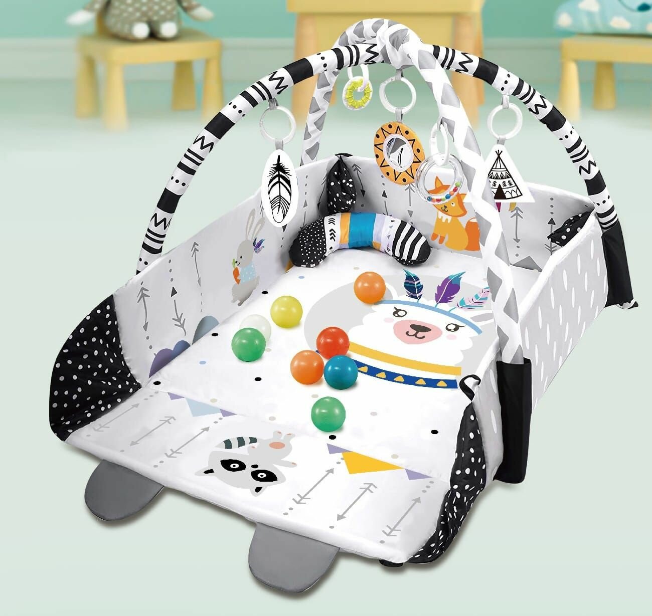 Развивающий игровой коврик для новорожденного с дугами и игрушками, детский коврик с игрушками для малышей 10474