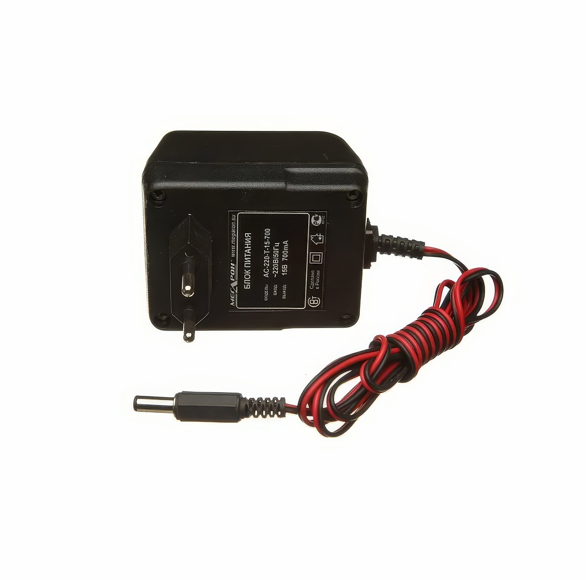 Блок питания мегарон AC-220-T-15-700 15В 700мА (15V 0.7А) штекер 2.5*5.5, трансформаторный