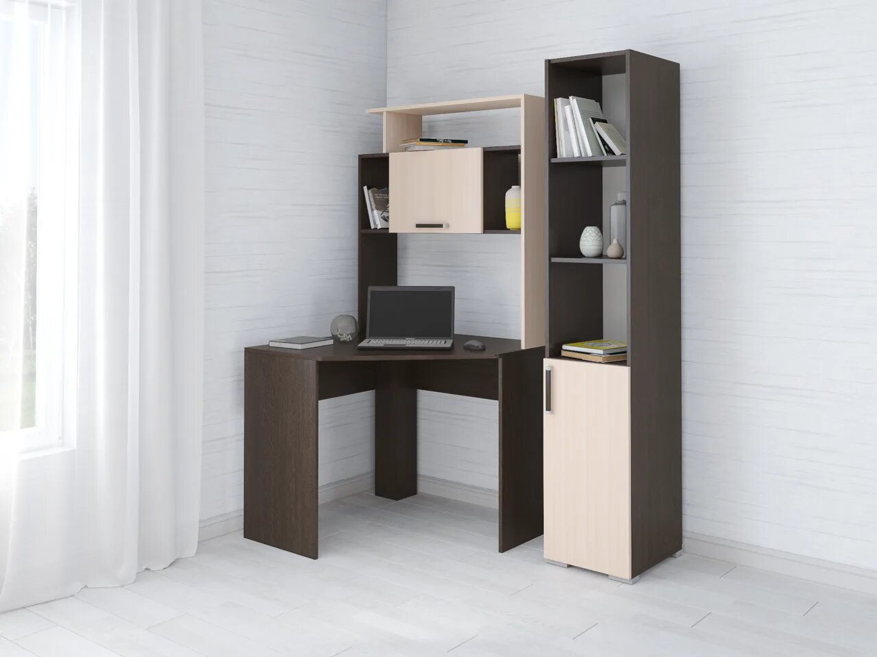 Стол компьютерный с пеналом «Квартет-12» ЛДСП (Венге/Дуб молочный) 130х90х185