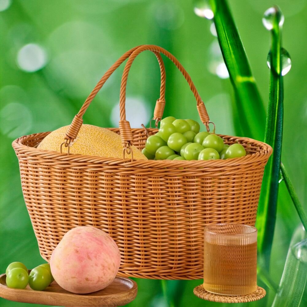 Корзина из искусственного ротанга. Сумка плетеная универсальная с ручками, грибная, подарочная, пляжная. Greylock. Органайзер хозяйственный для хранения вещей и посуды, овощей и фруктов.