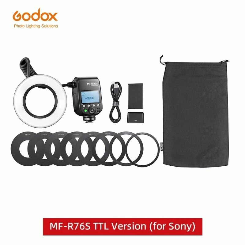 Godox MF-R76 for Sony(Lithium batteries with TTL) 2.4G Светодиодный кольцевой фонарь Speedlite Вспышка Стоматологическая макрокольцевая вспышка для камеры Sony