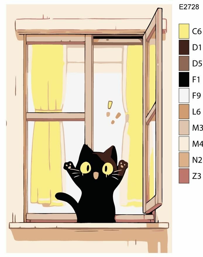 Детская картина по номерам E2728 "Котик в окне машет лапками" 20x30