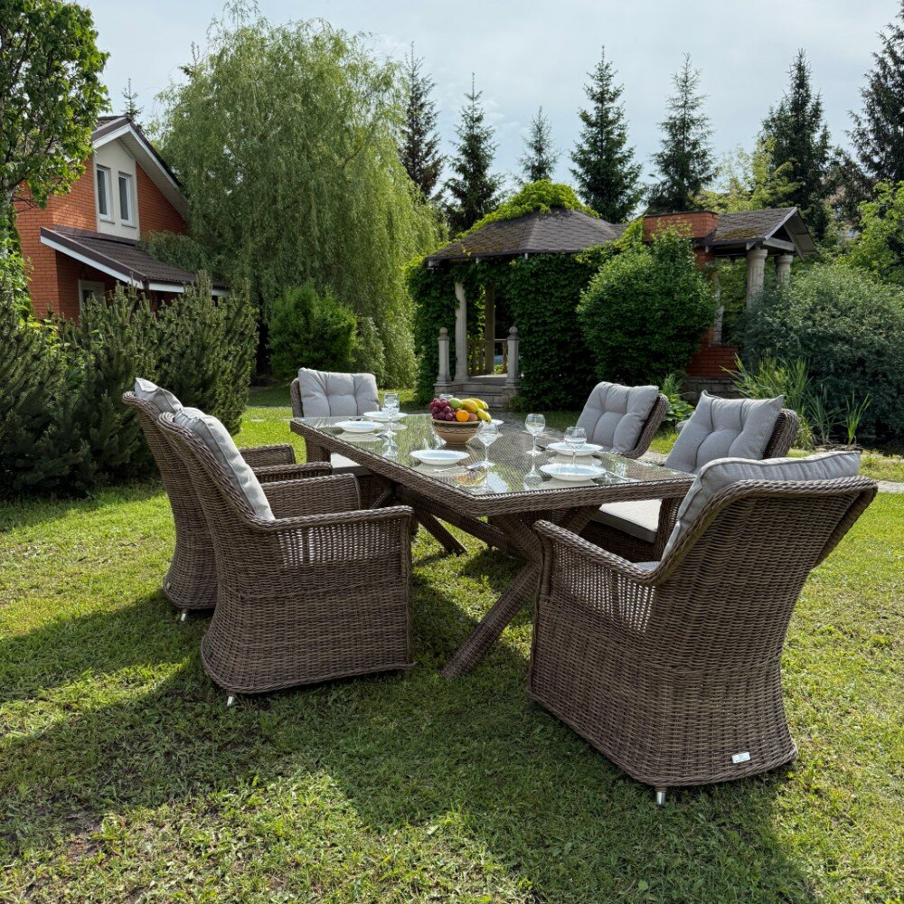 Обеденная группа VICTOR, из искусственного ротанга, 6 кресел, для 6 человек