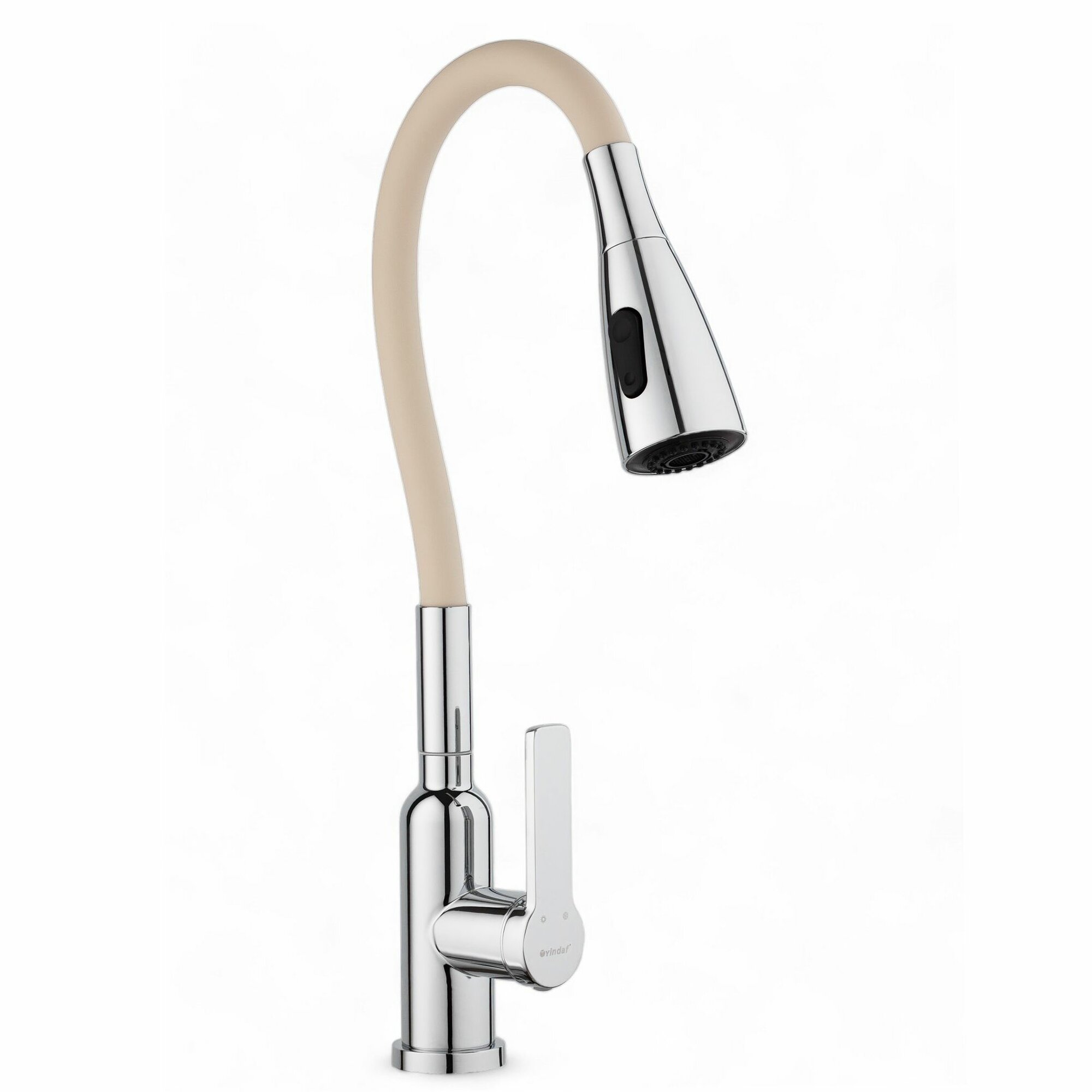 Смеситель для кухни с гибким бежевым силиконовым изливом, 2 режима, латунь