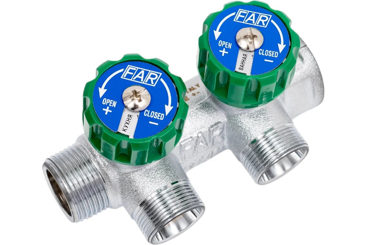 FAR Регулируемый коллектор с двумя отводами 3/4' М24х19 FK 3825 C34, точная сборка