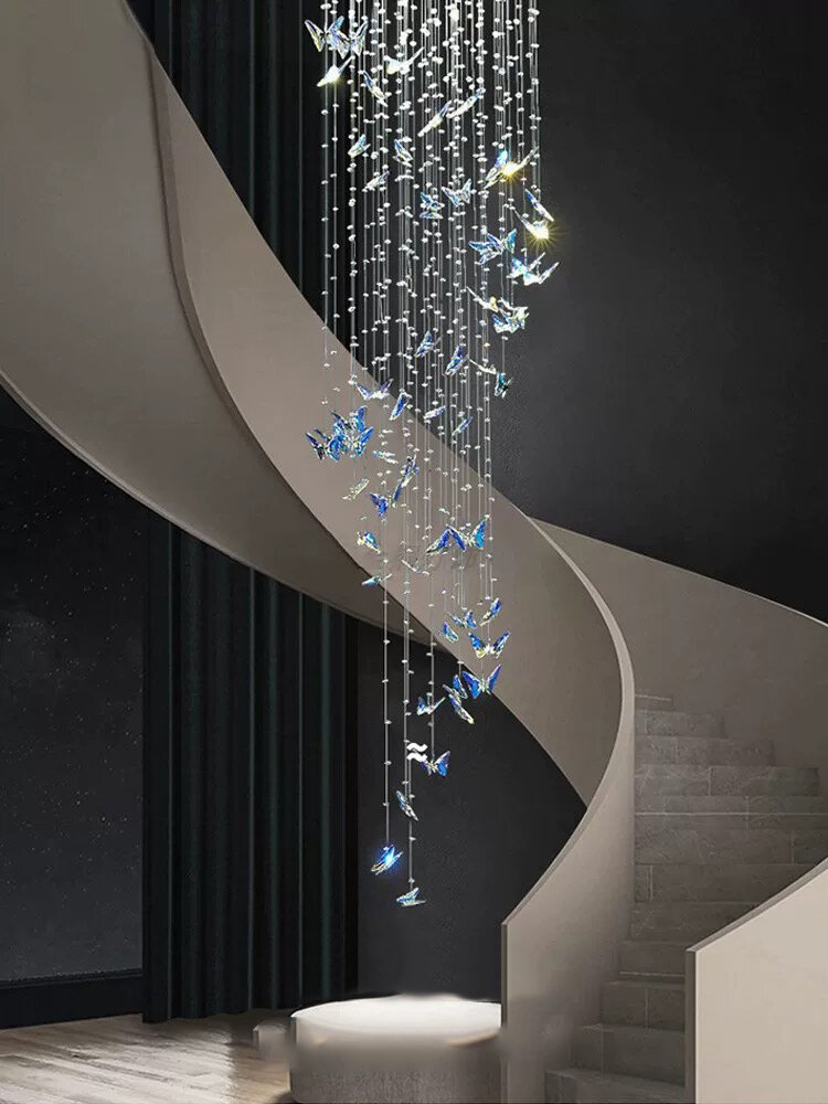 Длинная люстра для лестницы, подвесная светодиодная, хрустальная люстра, светильник для гостиной, серебро, 60 см, 40 Вт