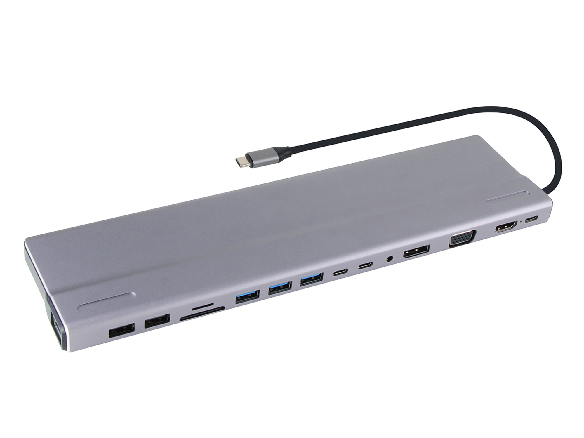 Док станция для ноутбука "15 в 1" VCOM TYPE C HDMI F 4K 30Hz DisplayPort F 4K 30Hz VGA F 2K 30Hz 2хUSB 2.0 F 2хUSB 3.1 F PD 3.0 F 100W зарядка адаптер разветвитель SD и TF 15см (CU4703)