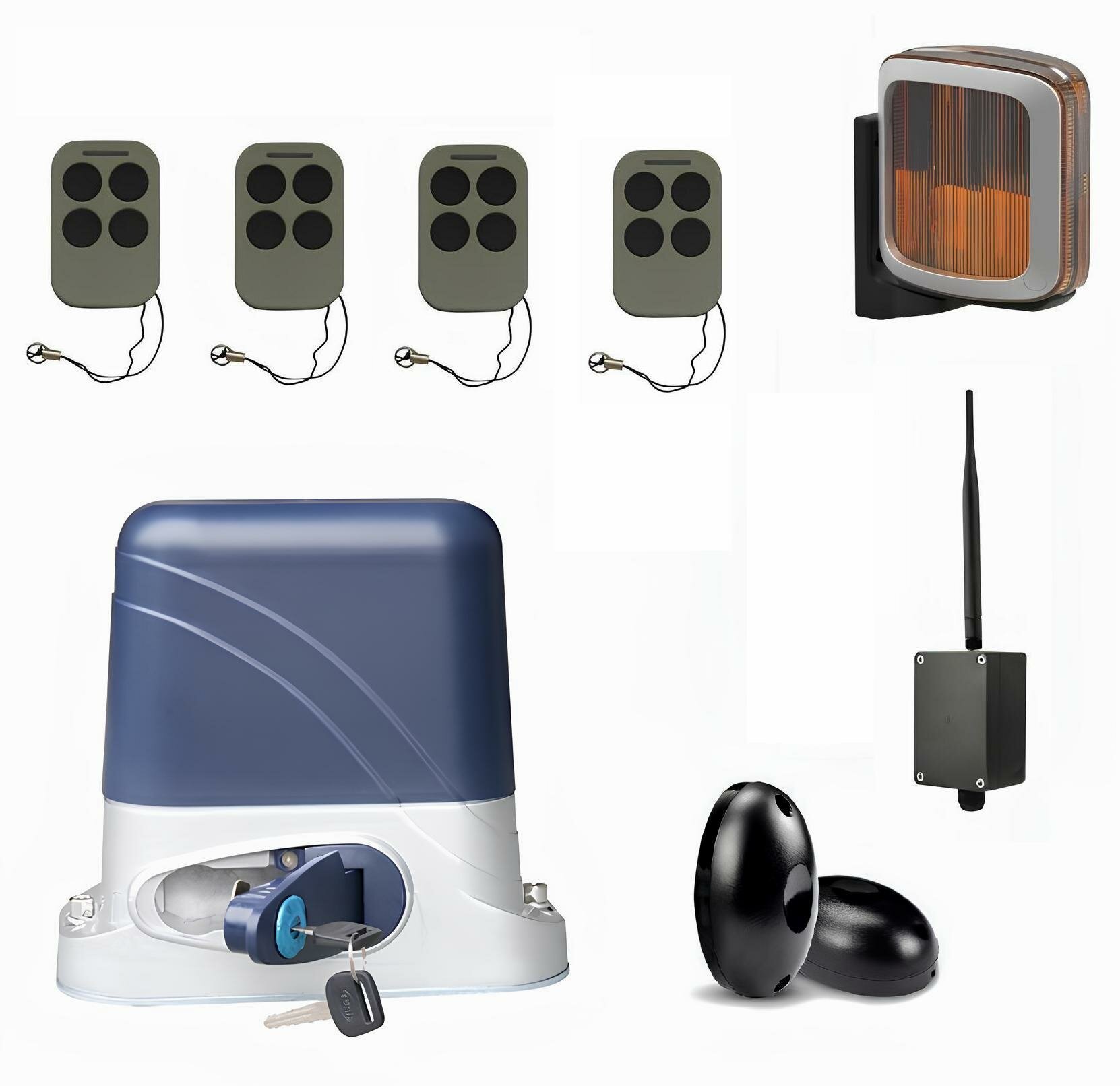 Автоматика для откатных ворот KSL-1300 FULL-2K-BT-Т4, комплект: привод, 4 пульта, Bluetooth-модуль, фотоэлементы, лампа