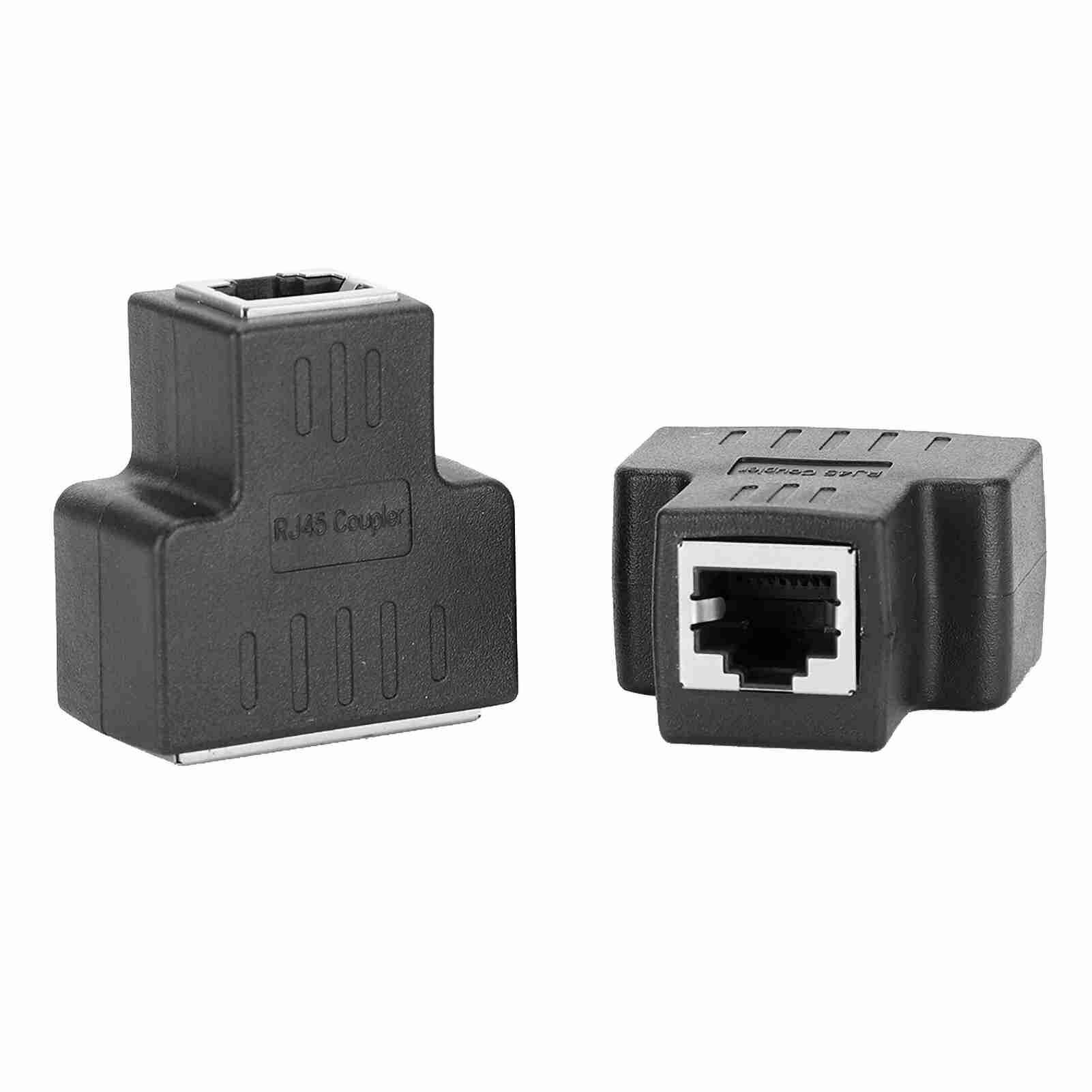 2шт Ethernet Cable Adapter 1-в-2-out RJ45 Female Interface LAN Connector Cable Extender Splitter для сетевого кабеля, черный цвет, материал ABS, входной порт RJ45 женский, выходные порты 2 x RJ45 женский, функция 1 на 2 порта, RJ-45, сетевой адаптер,
