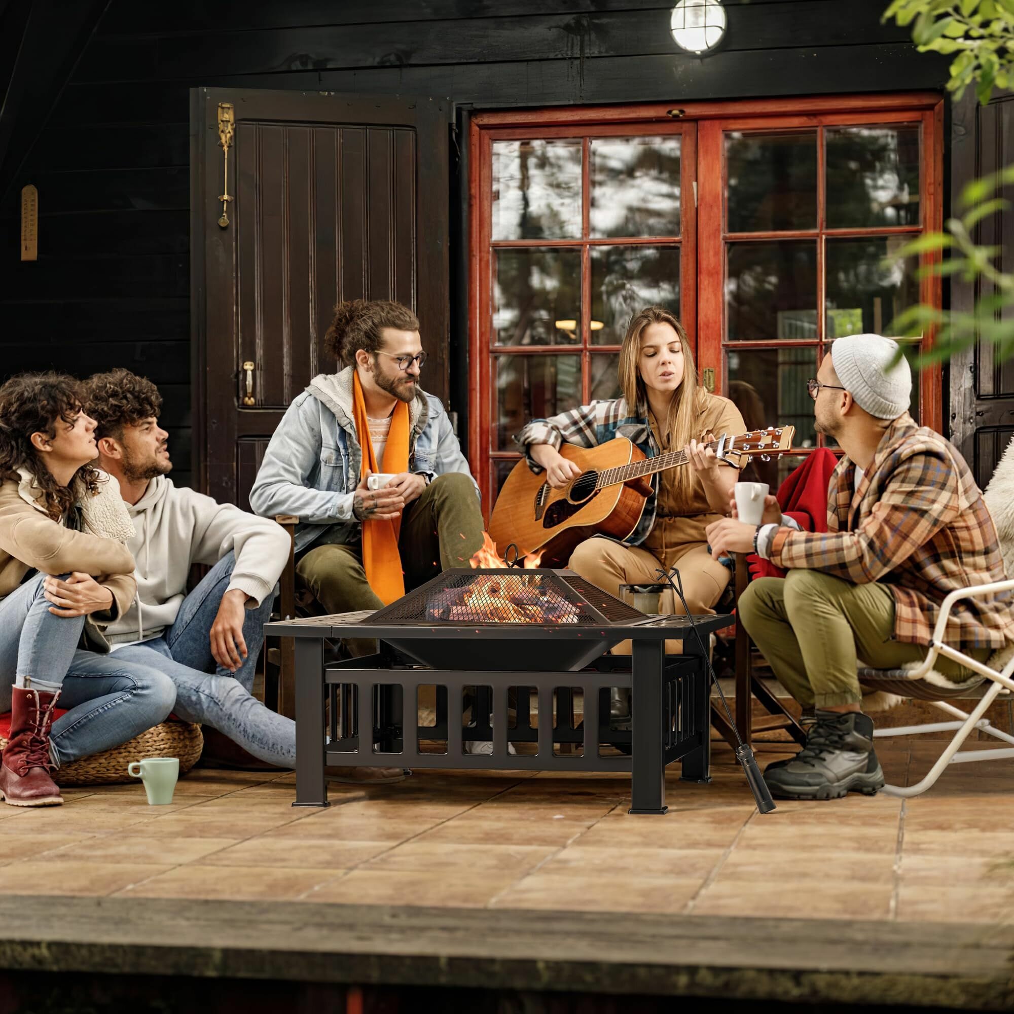 Барбекю для патио, угольный барбекю, камин, 81*81*50 см, 3 в 1