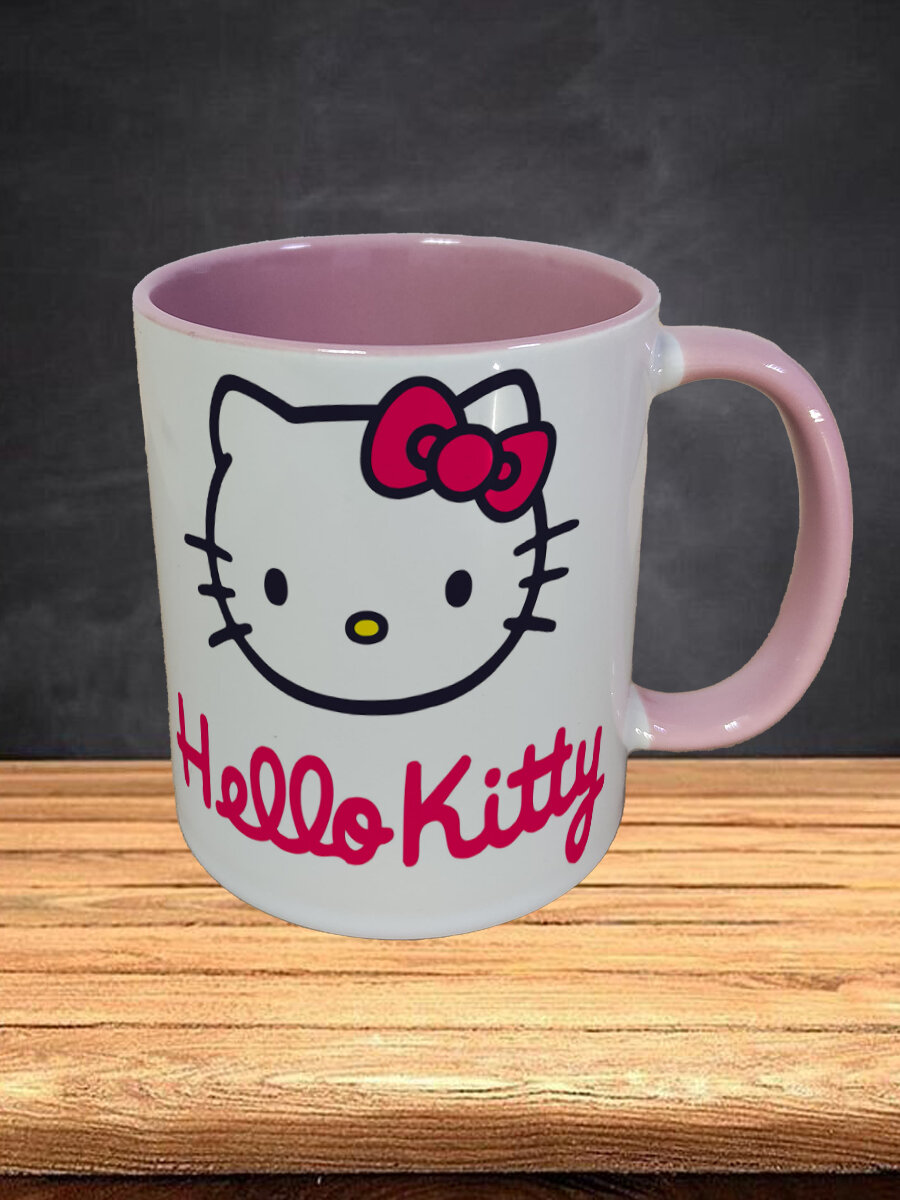 Кружка для чая и кофе "Hello Kitty", розовая, керамика, 330мл, для СВЧ