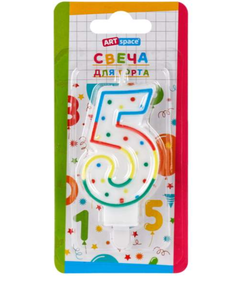 Свеча для торта с держателем ArtSpace "Цифра 5", 8,5см, блистер