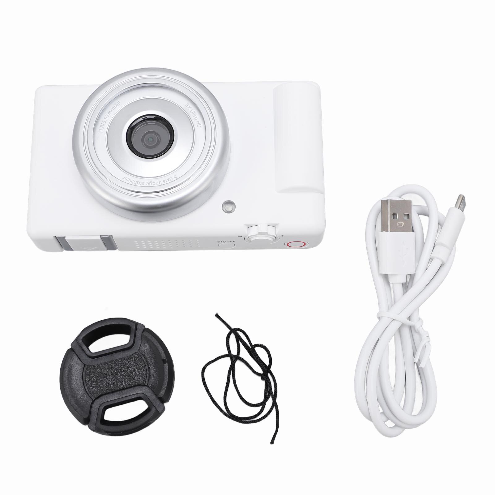 Цифровая камера 5K для фотографии 80 -мегапиксельная HD 2,8 -дюймовый флип -экран 5 Осина точная гироскопа, стабилизированная компактная камера для начинающих белые