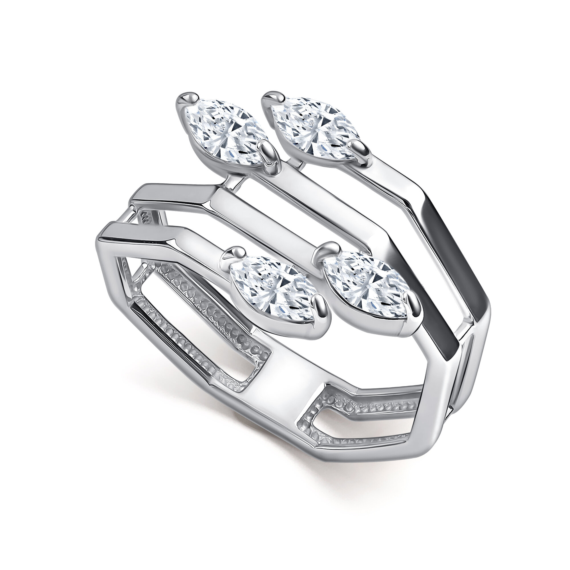 Кольцо, серебро, 925 проба, родирование, фианит