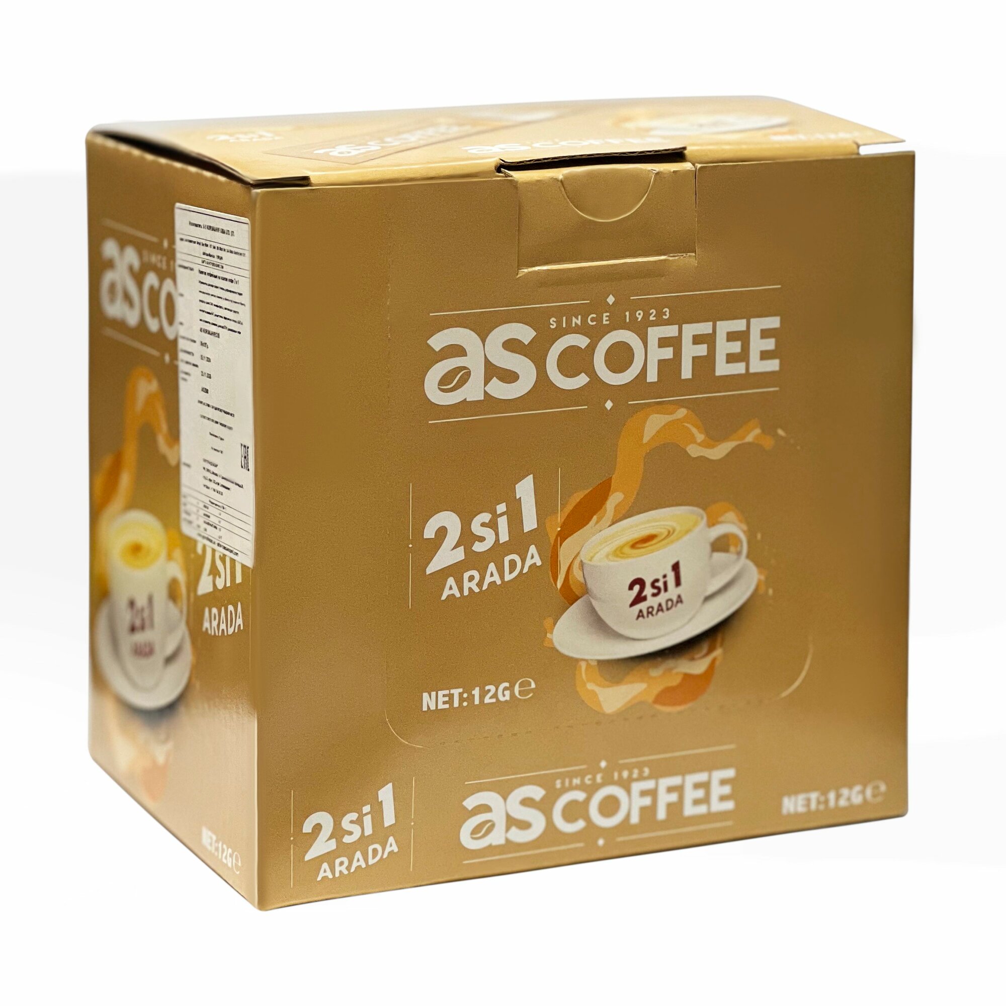 Растворимый кофе (2 в 1), турецкий кофейный напиток в пакетиках, "AS Coffee", Arada 2 si 1, 36 шт. по 12 гр. Турция