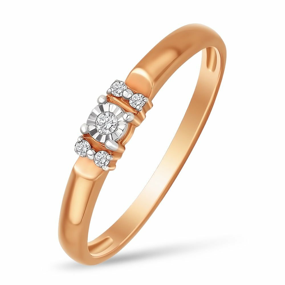 Кольцо помолвочное, красное золото, 585 проба, родирование, бриллиант