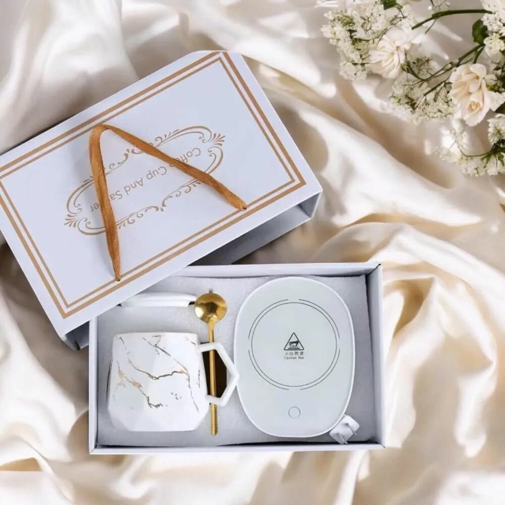 Кружка керамическая "IKEA", с подогревом, 4 предмета, подарочная упаковка, белая