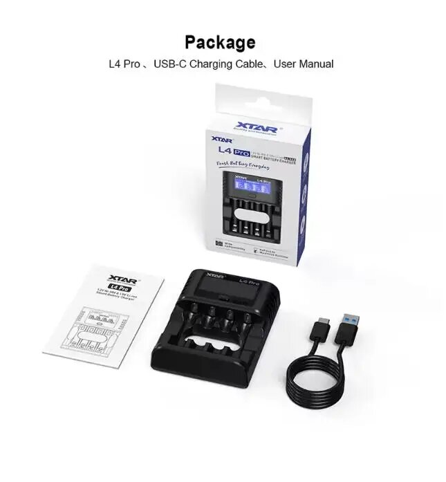 XTAR L4 Pro зарядное для аккумуляторов AA/AAA, L4 Pro KT NO Adapter