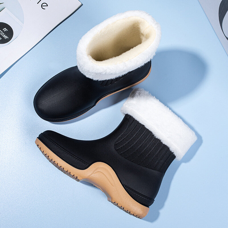 Летние полусапожки, резиновые сапоги, женская модная верхняя одежда плюс бархатная средняя часть, нескользящая водонепроницаемая износостойкая резиновая обувь, японская водонепроницаемая обувь, мягкая подошва, взрослые резиновые сапогиEU:41