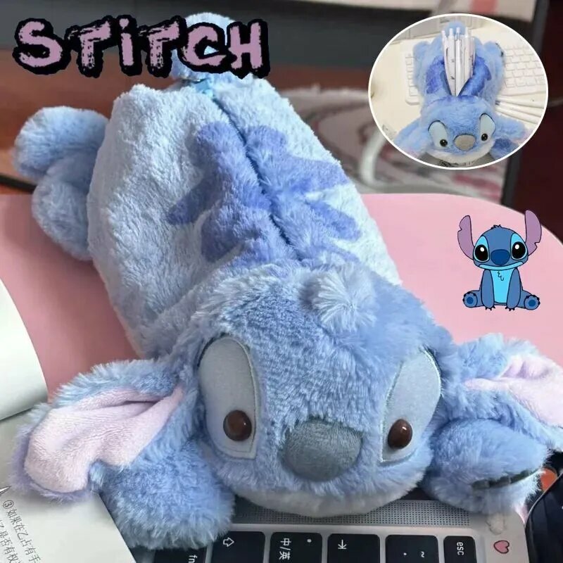 Пенал Disney Stitch, аниме-стиль, плюшевый, для карандашей, синий