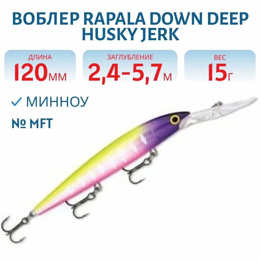 Воблер Rapala Down Deep Husky Jerk 12, 120 мм, 15 гр, цвет MFT