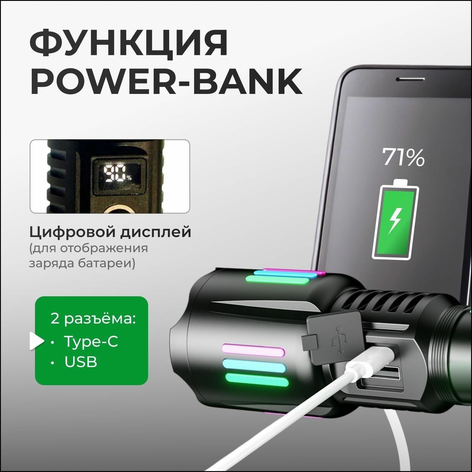 Фонарь PM30-GT, ручной, аккумуляторный, лазерный светодиод, IP65, черный