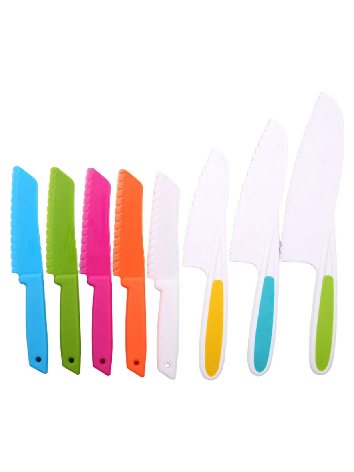 Набор из 8 детских пластиковых кухонных ножей. Безопасные для детей кухонные ножи для фруктов, хлеба, торта, салата, салата.