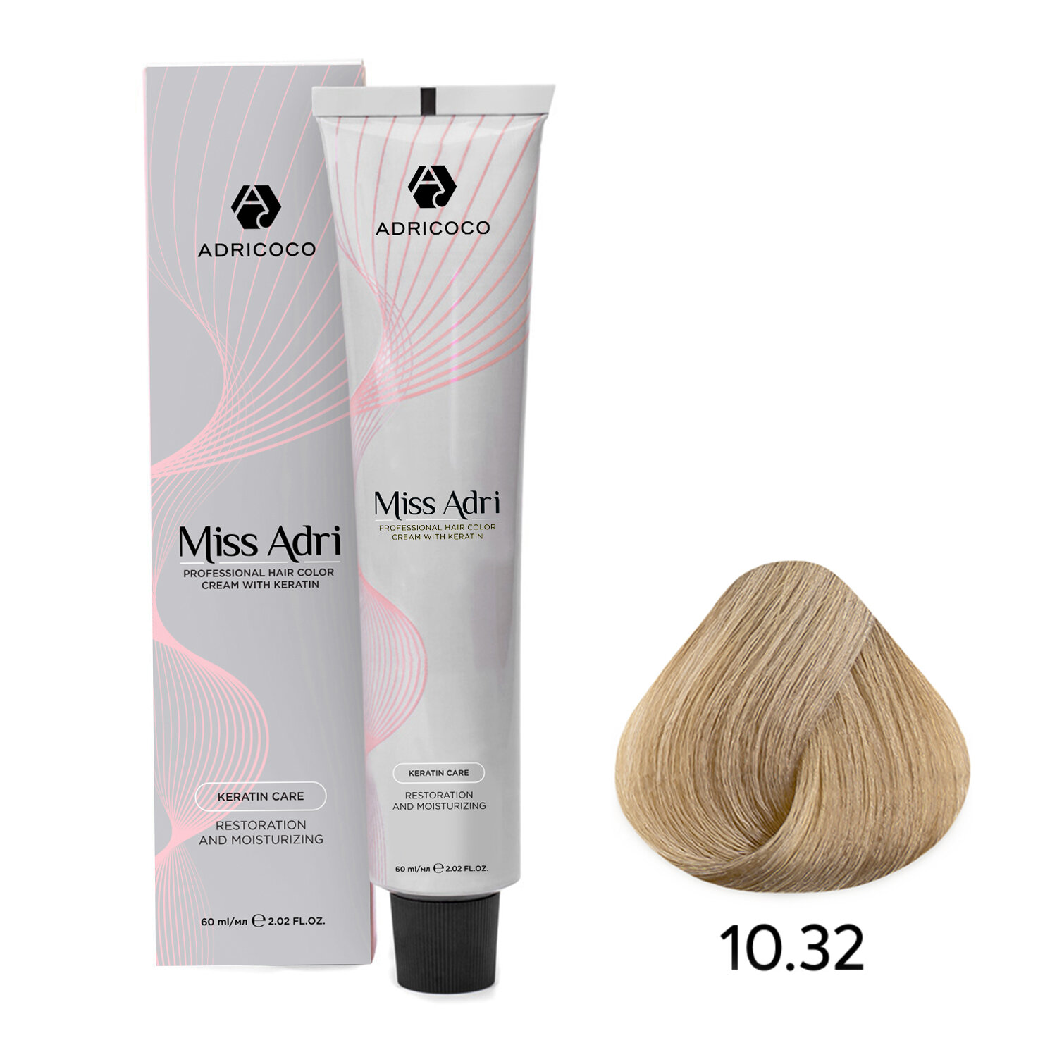 Крем-краска для волос Miss Adri с кератином, оттенок 10.32 Платиновый блонд золотистый перламутровый, ADRICOCO, 60 мл