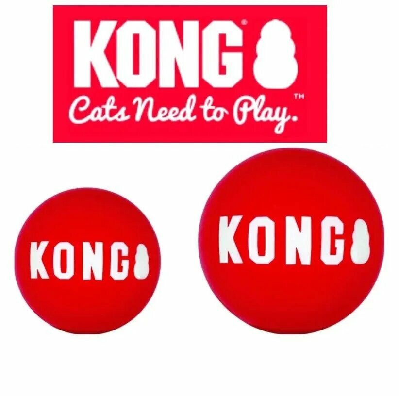 Kong Signature ball-2 M, Прочный мячик с пищалкой для собак, 6 см, 2 шт